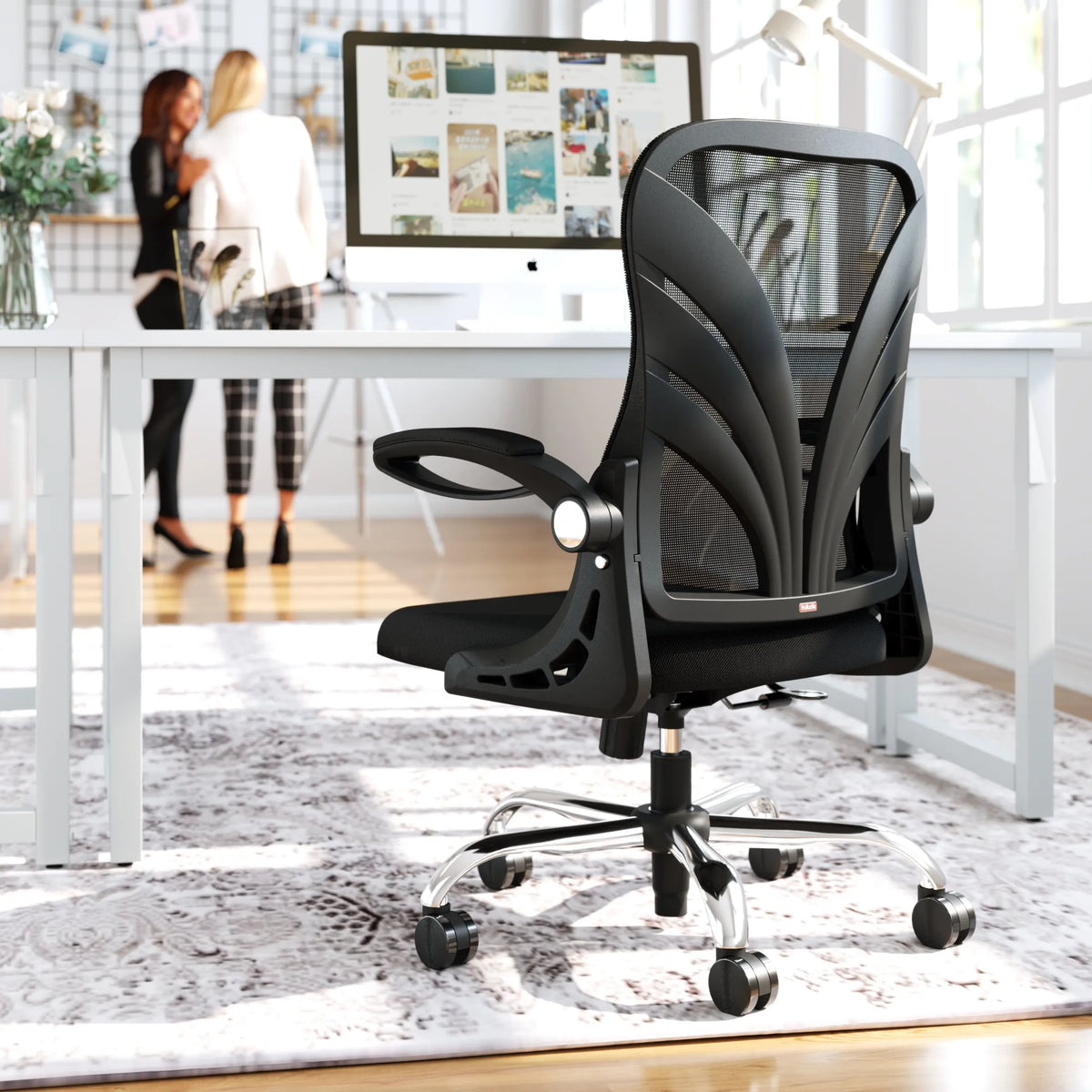 HOLLUDLE Ergonomic Foldable Office Chair,Mesh Lumber Support,Wide Seat